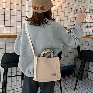 RUIVE Bag Messenger Canvas Women's Handbag Corduroy Fashion Bag Casual Shoulder Bag Shoulder Tote Bag for Women (White, one size)