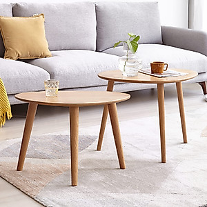 Grewood Small Oval Coffee Table, Mid Century Modern Coffee Table for Living Room, Minimalist Display Small Side Table, End Table, Easy Assembly (Natural Wood Color, 25.59''x17.51''x19.68'')