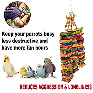 Parrot Toys for Medium Birds, Cardboard Bird Toys African Grey Parrot Toys, Natural Wooden Bird Cage Chewing Toy with Clip for Small Medium Parrots and Birds Cockatiel Conure