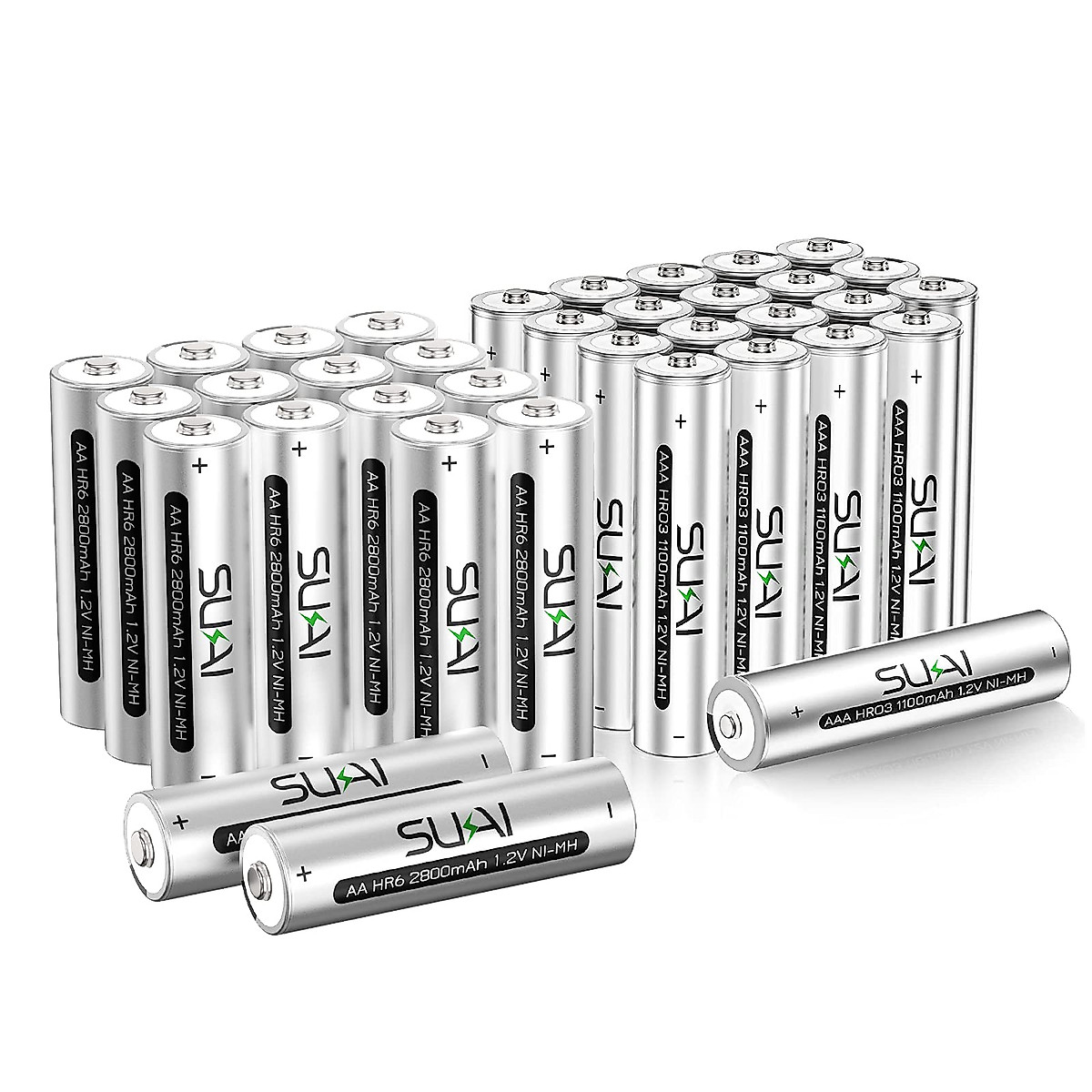 SUKAI AA AAA Rechargeable Batteries Combo - 2800mAh AA Rechargeable Batteries (16 Pack) and 1100mAh AAA Rechargeable Batteries (20 Pack), 1.2V High Capacity Low self-Discharge Ni-MH Batteries