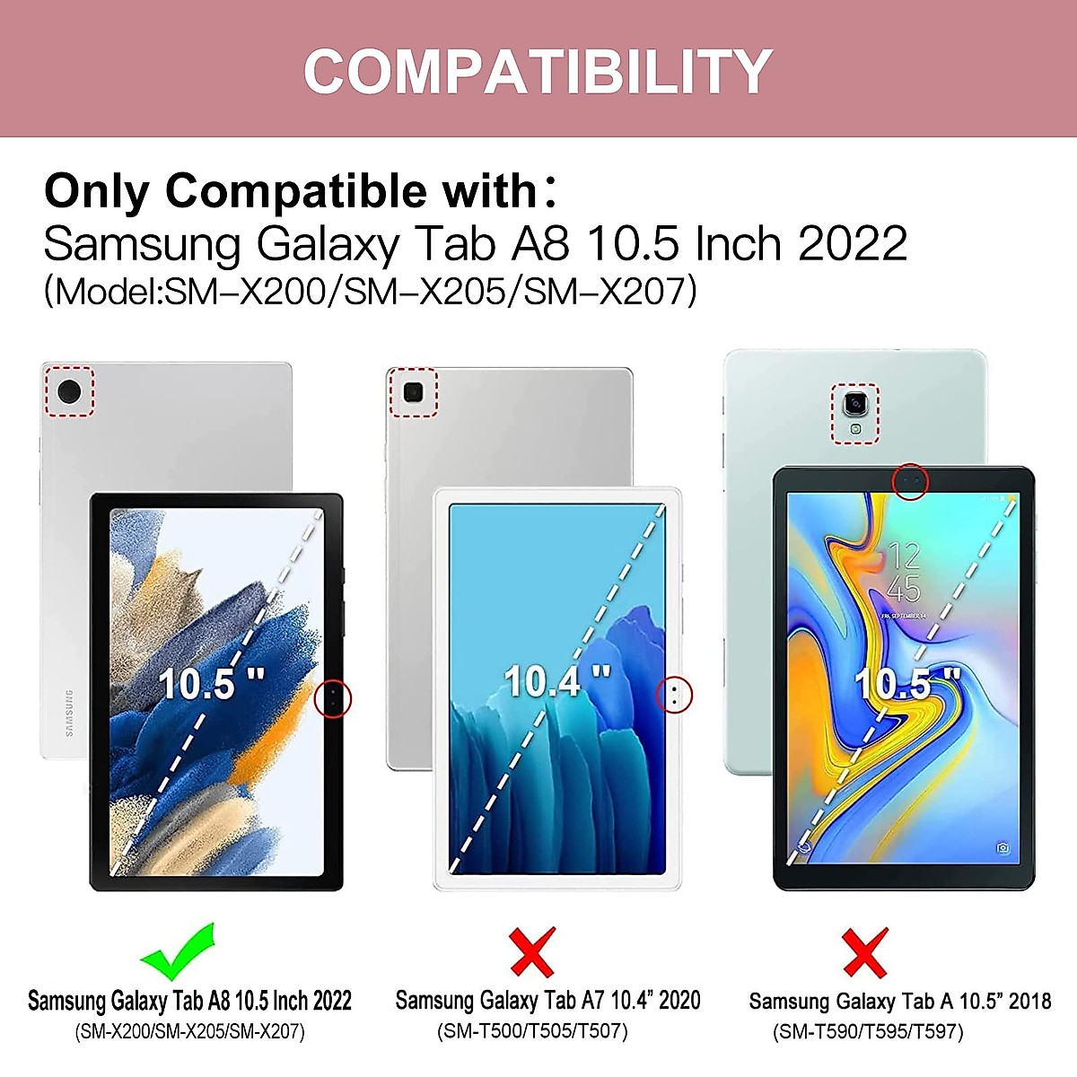 Backlit Keyboard Case for Galaxy Tab A8 10.5 Inch 2022, Detachable Wireless Keyboard, Protective Cover Case Compatible with Samsung Galaxy Tab A8 10.5" SM-X200 X205 X207 Tablet, Pink