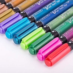 ZEYAR Dual Tip Acrylic Paint Pens 12 Metallic Colors, Board and Extra Fine Tips, Patented product, Water Based Acrylic & Waterproof Ink (12 Metallic Colors)