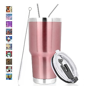 SYACOT 30oz Tumbler Double Wall Stainless Steel Vacuum Insulated Travel Mug with Splash-Proof Lid Metal Straw and Brush