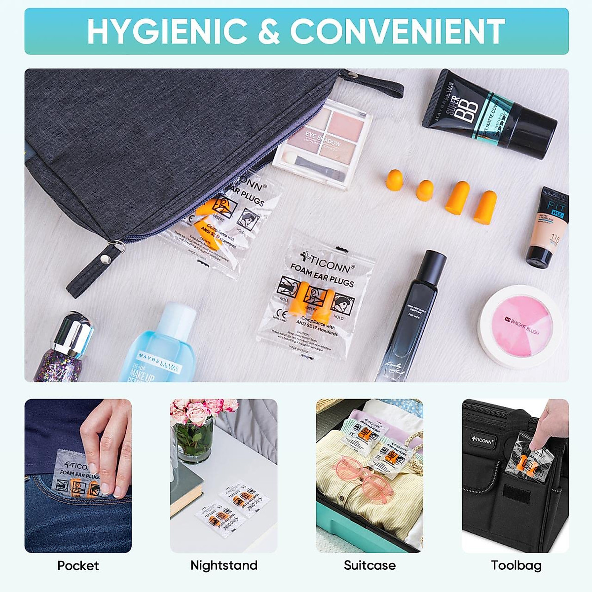 TICONN 200 Pairs Ear Plugs, 32dB Noise Reduction Earplugs for Sleeping Hearing Protection Travel Study Concentration Construction Site (200 Pairs)