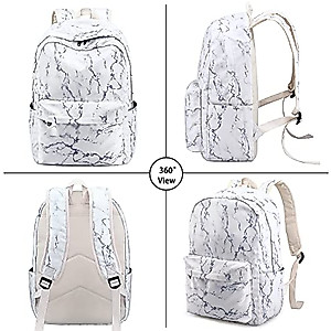 LIMHOO School Bags for Teen Girls, Teenagers School Backpack, Bookbag with Lunch Box Pencil Case (Marble)