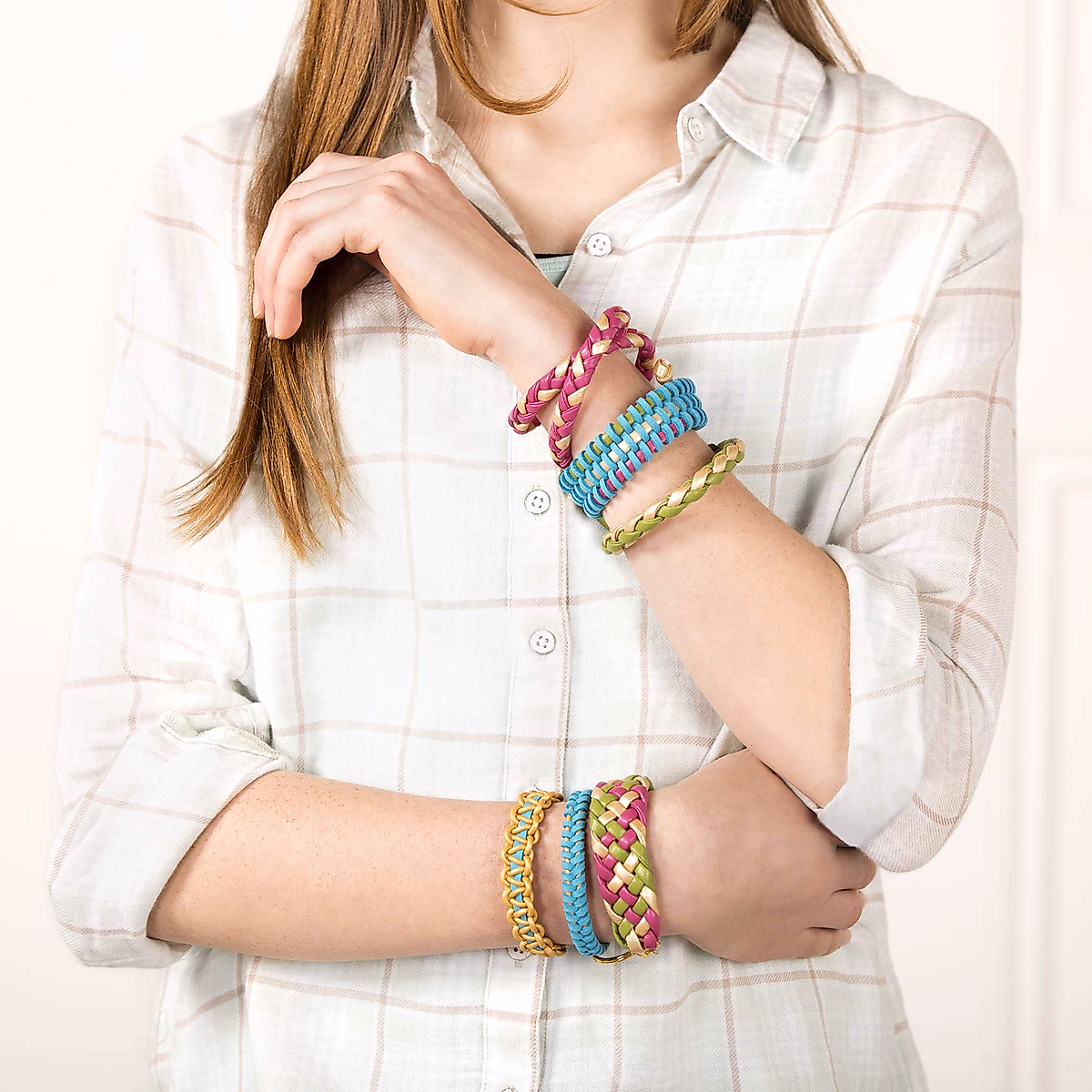 Craftabelle – Suede, Braid, & Leatherette Creation Kit – Bracelet Making Kit – 25pc Jewelry Set with Colored Straps – DIY Jewelry Kits for Kids Aged 8 Years +