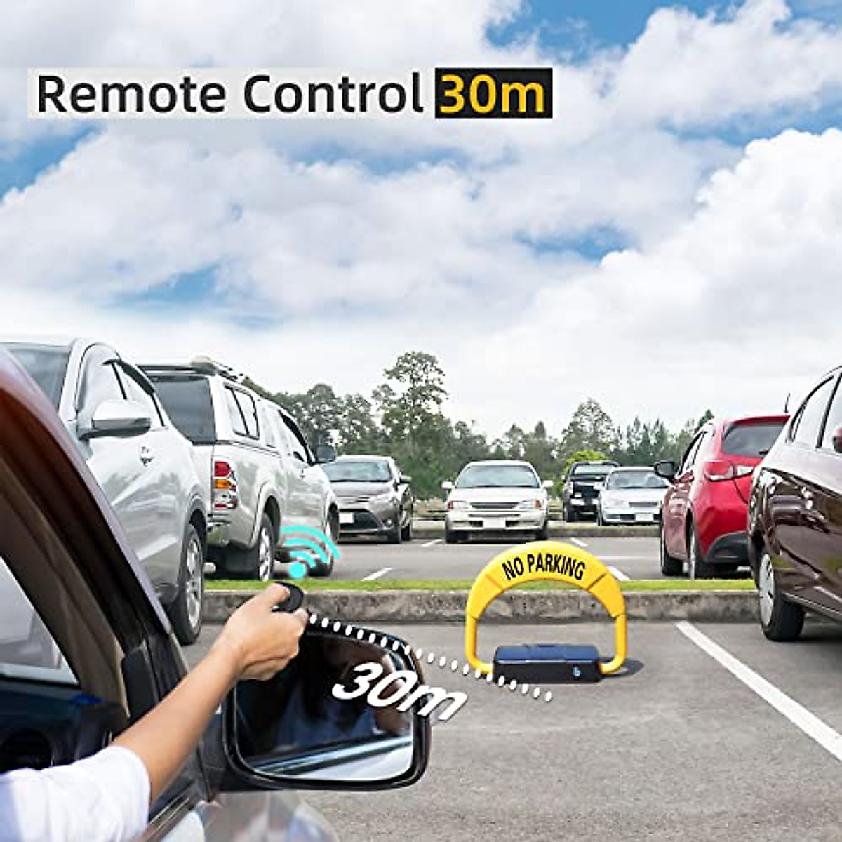 ORIENTOOLS Automatic Remote Control Parking Lock, Folding Parking Barrier Batteries Not Included, 98ft Private Car Parking Latch Space Lock Parking Blocker for Home, Business, Office & Commercial Use