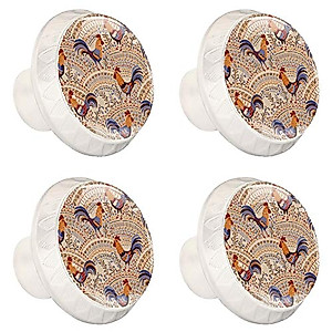 ZJ Cock Rooster Crystal Cabinet Knob for Dressers Wardrobes Bedside Table Nightstand Bookcase, 4 PCs