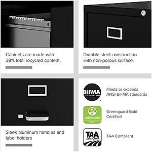 Lorell 2-Drawer Vertical File, 15 by 22 by 28, Black LLR42291