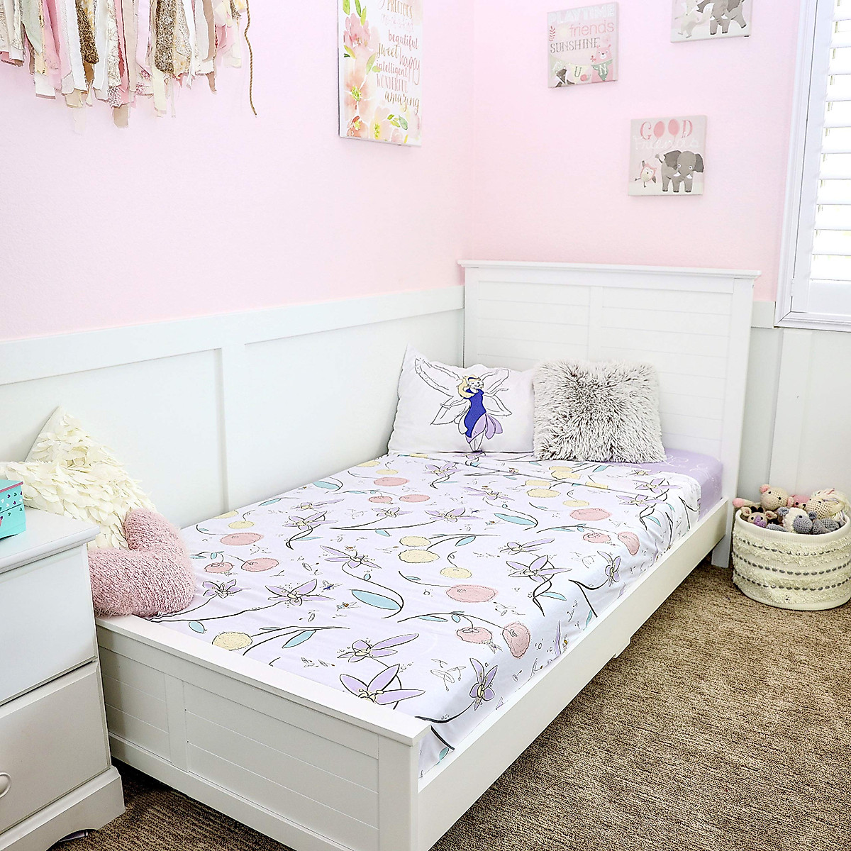 JumpOff Jo - 3-Piece Kids Twin Bed Sheet Set - Super Soft Durable Hypoallergenic, Breathable, Microfiber Polyester - Themed Bedding for Toddler Beds & Twin Beds - Fairy Blossom