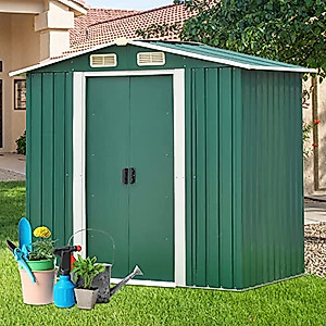 kinbor 6' x 4' Storage Shed - Outdoor Garden Metal Shed with Double Door, Tool Storage Shed for Patio, Lawn, Garden, Backyard, Green