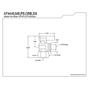 Kingston Brass KF4440 Fip X 1/2 OD Comp Angle Stop Valve, Polished Chrome