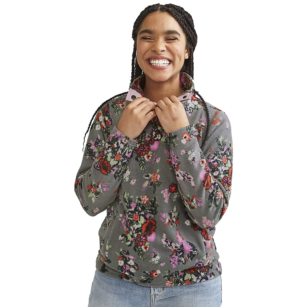 Vera Bradley Women's Snap Collar Fleece Pullover Sweatshirt With Pockets, Hope Blooms, Extra Large