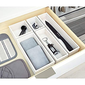iDesign Renewable Paulownia Wood Collection Drawer Organizer Bin, 5" x 10" x 2.5", White Wash