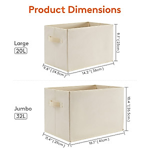 Lifewit 20L Foldable Clothes Storage Bins for Closet Collapsible Sturdy Fabric Storage Basket Cube with 2 Reinforced Dual Handles Fabric Closet Organizers, 3 Packs Beige