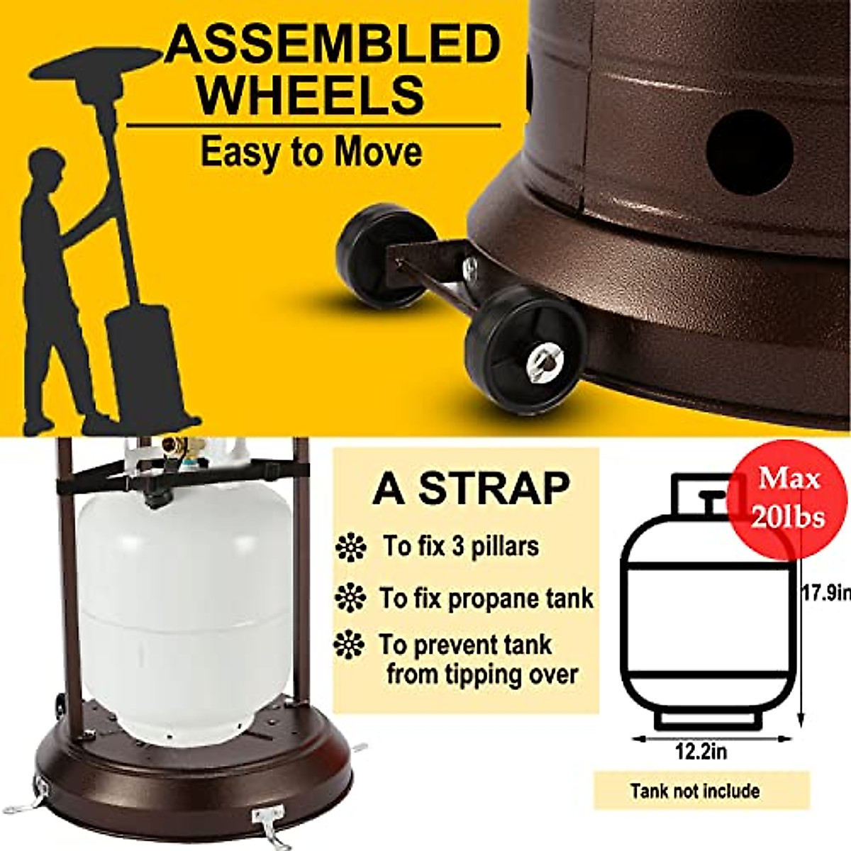 48000 BTU Heater, Patio Heater for Outdoor Use, 89inch Heater with Portable Wheels, Propane Gas Heaters with Auto Shut-off Tilt Valve for Commercial & Residential, ETL Certification