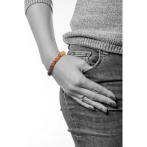 AMBERAGE Natural Baltic Amber Bracelet for Adults (Women/Men) - Hand made From Raw-Unpolished/Certified Baltic Amber Beads(6 Colors) (8, Raw-Unpolished Rainbow)