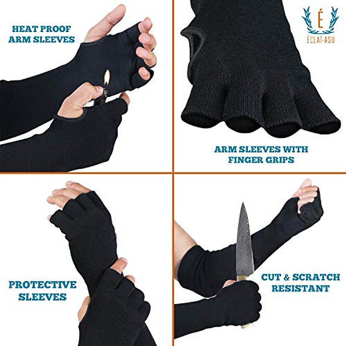 100% Kevlar Protective Sleeves- Anti Heat Scratch & Cut Resistant Arm Sleeve with Finger Opening- Safety Sleeves for Arms- Long Arm Guard Protector for Work Welding- Bite Proof- 18 Inches Black 1 Pair