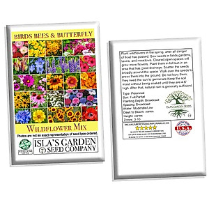 Birds, Bees, and Butterflies Mix Flower Seeds, 500+ Seeds Per Packet, Variety of Wildflowers! (Isla's Garden Seeds), Non GMO & Heirloom Seeds, Great Flower Mix for Home Garden Landscape