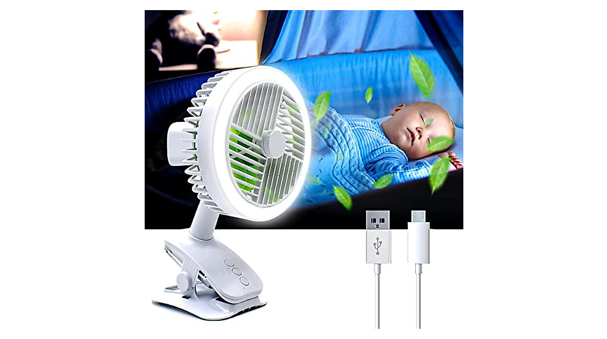 VOLLUCK Rechargeable Stroller Fan for Travel & Baby