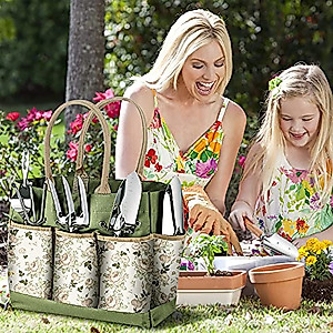 Grenebo Gardening Tools 9-Piece Heavy Duty Gardening Hand Tools with Fashion and Durable Garden Tools Organizer Handbag,Rust-Proof Garden Tool Set, Ideal Gardening Gifts for Women (Green)