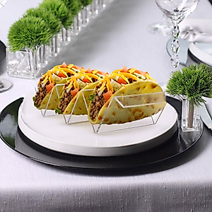 Unique Plus Acrylic Taco Holder Stands Set of 4 Clear Stand Tray Serving Plates Each Rack Holds 3 Tacos Modern Lucite Holders Size 8.7 Inch x 2 for Kitchen Table Restaurant Party Decoration Food Safe