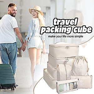 16 Set Packing Cubes Luggage Organizer Bags Travel Suitcases Organizers Luggage Cubes with Toiletry Bag and Shoes Bag (Black, Beige)