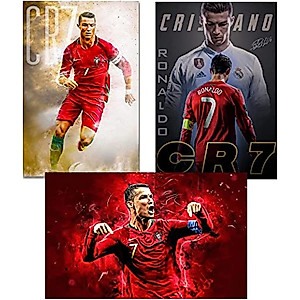CR7 Cristiano Ronaldo Posters For Walls Bedroom Hall Portugal Pop Quotes Real Madrid Manchester - 12 x16 Inch- (Pack of 3, LAMINATED)
