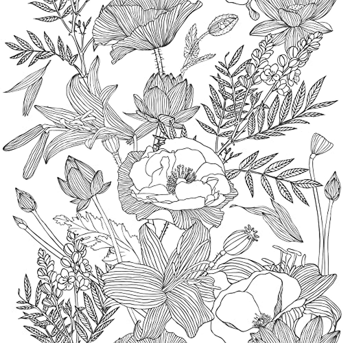 Blooming Wall Black White Elegant Modern Lotus Lily Leaf Peel and Stick Wallpaper Self-Adhesive Prepasted Wallpaper Wall Mural Wall Decor (17.7“x118”, Black/White)