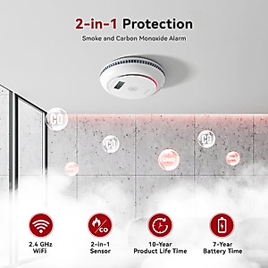 Siterlink Smart Smoke and Carbon Monoxide Detector Combo with Digital Display, 2 in 1 WiFi Fire and CO Alarm Detector, Replaceable Battery, Real-Time Notification, UL217 UL2034, 5 Pack