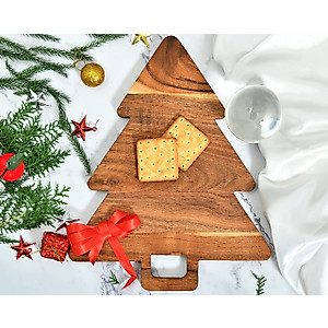Christmas Tree Shaped Wood Cutting Board for kitchen, Christmas Tree Wooden Serving Tray with Handle, Christmas Decoration Charcuterie Tree Boards 14"L x 11"W