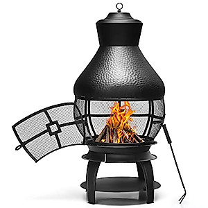 Toolsempire Outdoor Fire Pits 22 Inch, Wood Burning Fire Pit Metal Firepit Bonfire Pit Firebowl with Poker for Patio, Garden, Camping, Heating, BBQ, Black