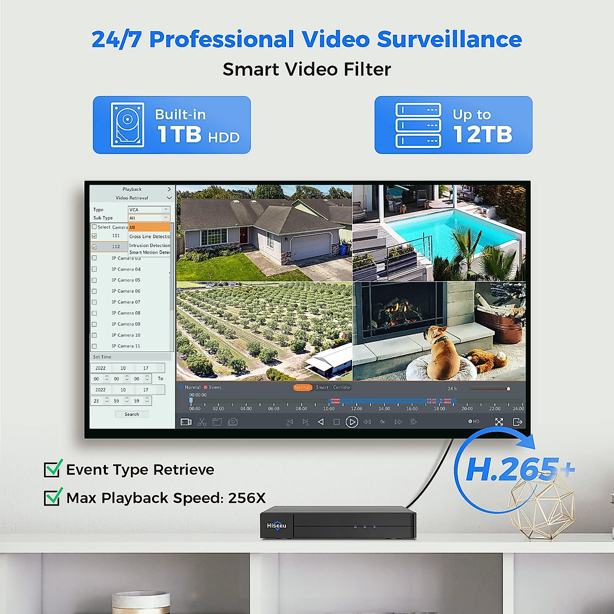 【3TB HDD+Human/Vehicle Detect】 Hiseeu 4K PoE Security Camera System, Home Surveillance Kits w/4Pcs 5MP IP Security Camera Outdoor&Indoor, 16Ch 8MP PoE NVR, Two Way Audio, Spotlight Alarm, 7/24 Record