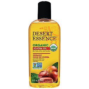 Desert Essence Organic Jojoba Oil - Moisturizer for Face, Skin, Hair - Cleanses Clogged Pores - May Prevent Scalp Flakiness - Fights Skin Infections - USDA - Suitable for Sensitive Skin - 4 Fl Oz (Pack of 1)