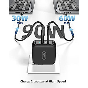 USB C Wall Charger,imuto 90W/60W GaN III Dual USB C Ports PD 3.0 Fast Charger Type C Block USB-C Power Adapter Charger Compatible MacBook Pro Macbook Air M1/M2 Laptop Steam Deck iPad iPhone with Cable