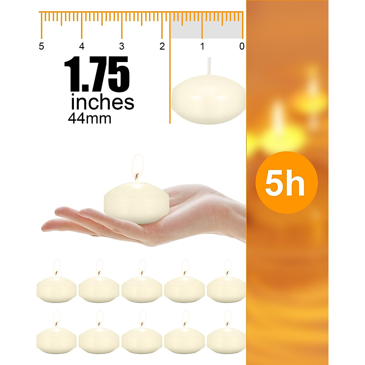 Treela 80 Pcs 1.73 Inch Unscented Floating Candles, Dripless Tealight Candles Home Decorations, Cute and Elegant Burning Candles for Wedding Vases Centerpieces Party Accessories (Ivory)