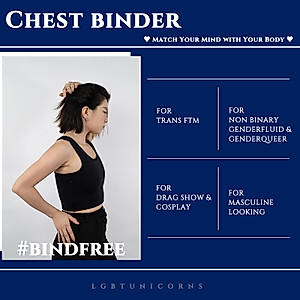 LGBT UNICORNS Chest Binder Trans FTM, Adjustable Bindfree Sizing Design, Skin-Friendly & Breathable Cotton, with Nipple Covers Built-in