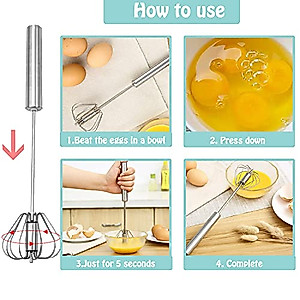 Semi-automatic Whisk, Stainless Steel Egg Beater, Hand Push Rotary Whisks Mixer Stirrer for Making Cream, Whisking, Beating and Stirring (Silver)