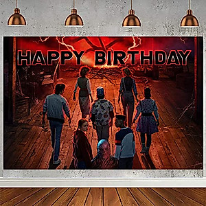 Stranger Happy Birthday Backdrop Banner, 5x3FT Stranger Party Supplies Movie Themd Birthday Party Decorations Party Supplies For Kids Boys Girls Party