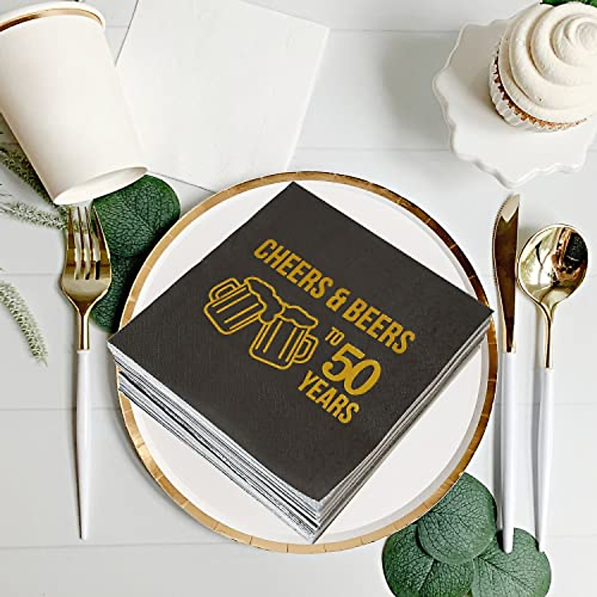 Cheers to 50 Years Napkins Pack of 50 Happy 50th Birthday Cocktail Napkins 50th Wedding Anniversary Paper Disposable Party Napkins Beverage Napkins 3 Ply