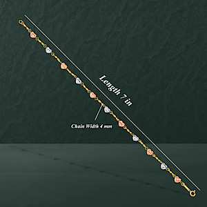 Auriga Fine Jewelry 14K Tri-color Diamond-cut Puff Heart Bracelet for Women 7"