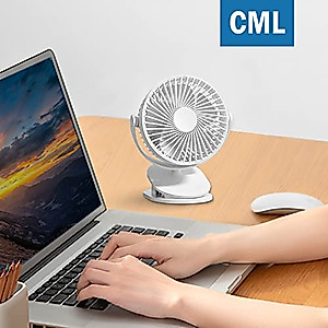 CML USB Desk Clip-On Fan, 5 Inch Mini Portable Cooling Table Fan with Sturdy Clamp, Quiet Personal Small Fan with 4 Speeds Brushless Motor, for Home, Office, Desktop, Camping, Travel, Car, White