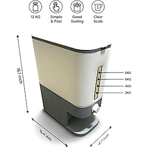 Rice Dispenser Set, Dry Food Dispenser with Rice Storage Sponge Cleaner, Rice Container Storage 25lbs, Rice Dispenser 25 Pounds for Rice Holder In Grey (Cup Not Included)