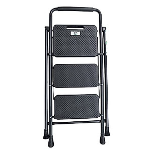 Elevon Folding Step Stool with Wide Anti-Slip Pedal, ​330​lbs Sturdy Steel Ladder, 3-Step