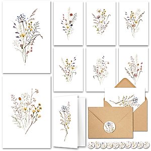 AUDREE 20 Pack Blank Cards and Envelopes 4x6 - Watercolor Wildflowers Blank Greeting Cards with Envelopes and Matching Sticker - Blank Note Cards and Envelopes for All Occasions