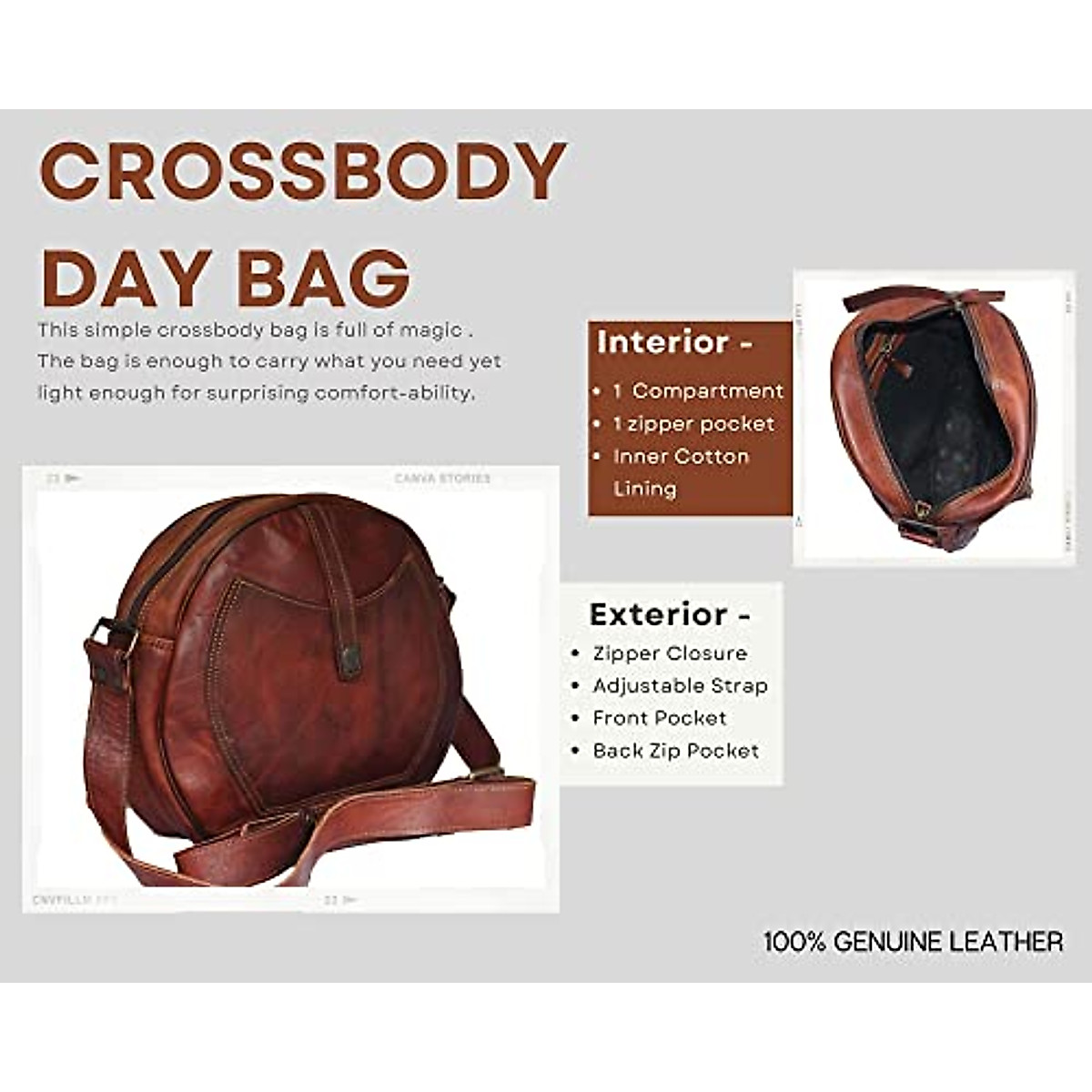 Madosh, Genuine Leather Women's Crossbody Semi-Circular Hobo Style Shoulder Bag