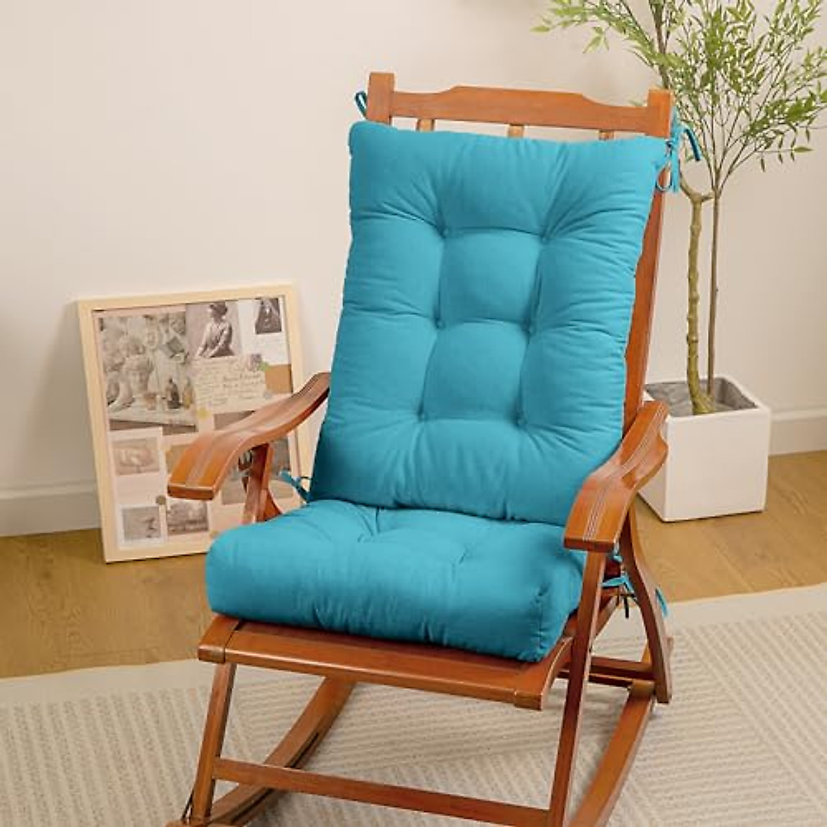 sutailocus rocking chair cushion Anti-slip tufting rocking chair cushions indoor/outdoor,Removable Set of Upper and Lower adirondack chair cushion,for nursery/high back chair （Tie fixing） (Light Blue)