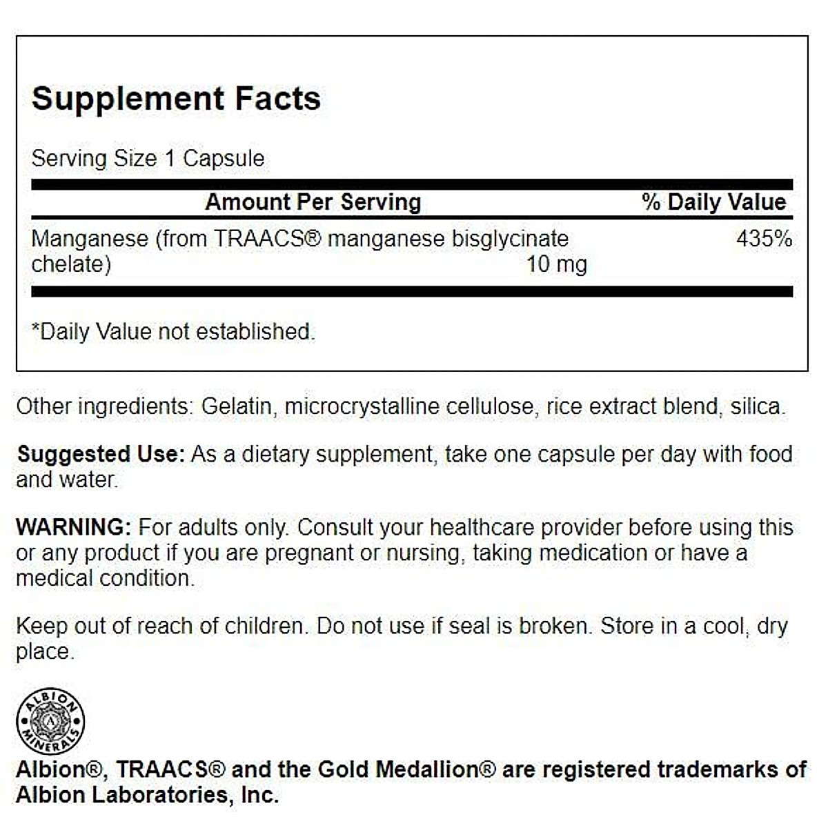 Swanson Albion Chelated Manganese 10 Milligrams 180 Capsules (2 Pack)