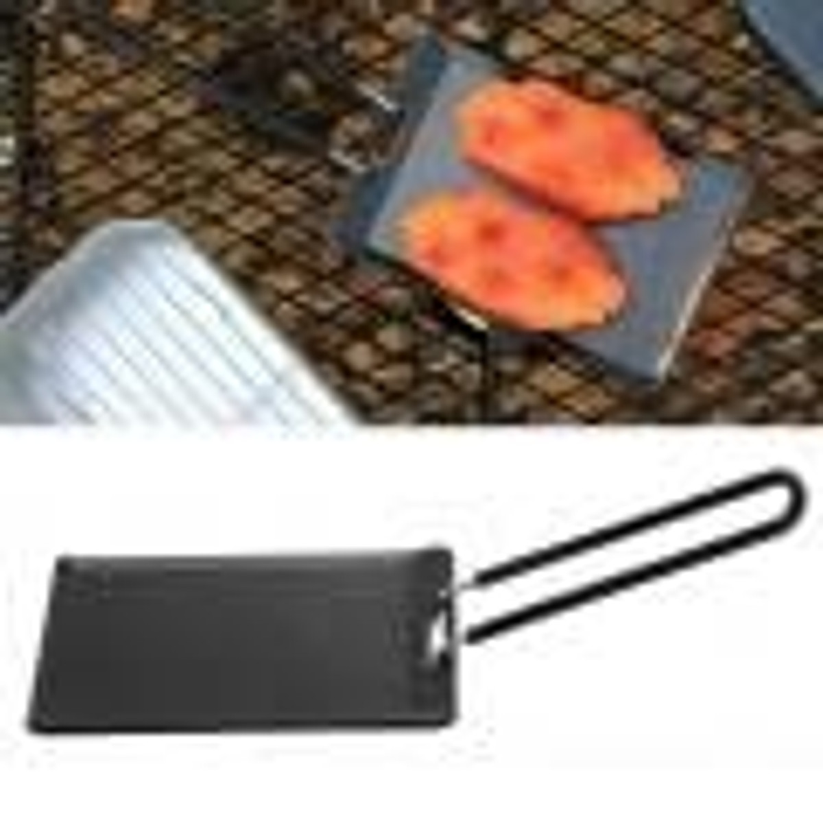 Yosoo Cast Iron Grill Pan, Non Stick Coating Grill Pan with Handle for Cooking Various Food Camping BBQ Grill Pan