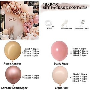 YSF 158Pcs Dusty Rose Pink Balloon Garland Kit Arch with Gream Peach, Peach, Apricot,and Chrome Champagne Balloons Neutral Decorations for Baby Bridal Shower, Birthday Party Ballon Wall
